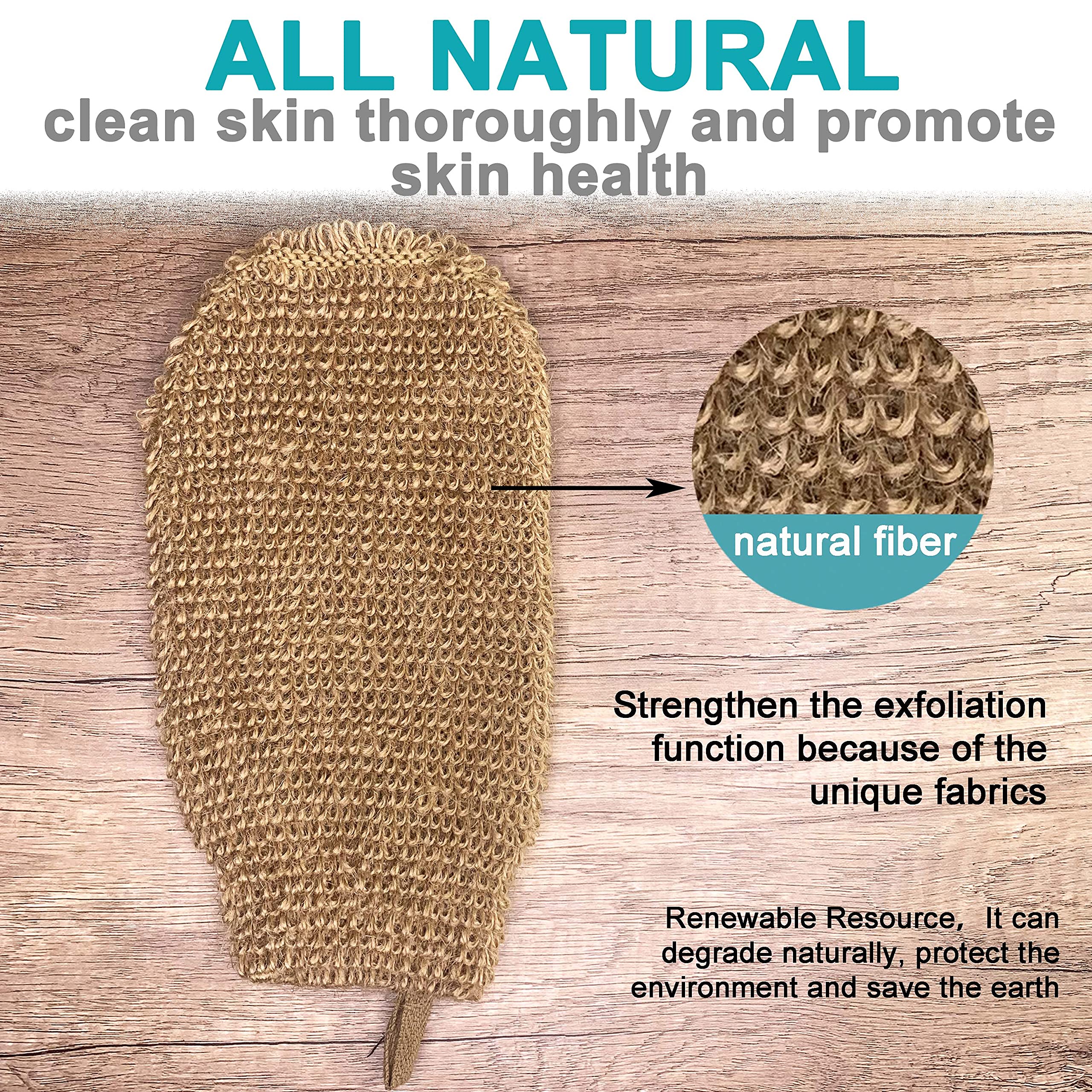 2 pcs/Set Large Natural Exfoliating Hemp Back Scrubber for Shower for Men and Women - Rub Glove Mitt Mitten - Deep Clean & Invigorate Your Skin - Machine Wash and Dry - Double Sided Available