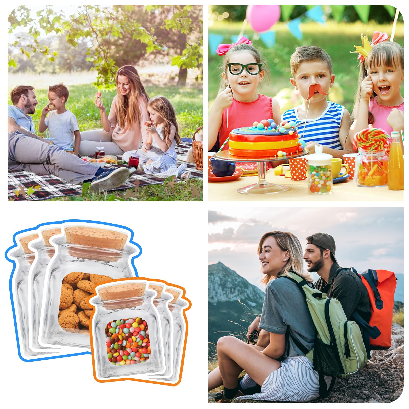 100 pcs Reusable Mason Jar Bags,Large Food Storage Ziplock Bags,5.5" X 7.8" Cute Plastic Zipper Leakproof Bags for Freezer Kitchen Camping Picnic Organizer