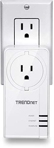 TRENDnet Powerline 1300 AV2 Adapter with Built-in Outlet Adapter Kit, Includes 2 x TPL-423E Adapters, IEEE 1905.1 & IEEE 1901, Gigabit Port, Range Up to 300m (984 ft.), TPL-423E2K (Renewed)