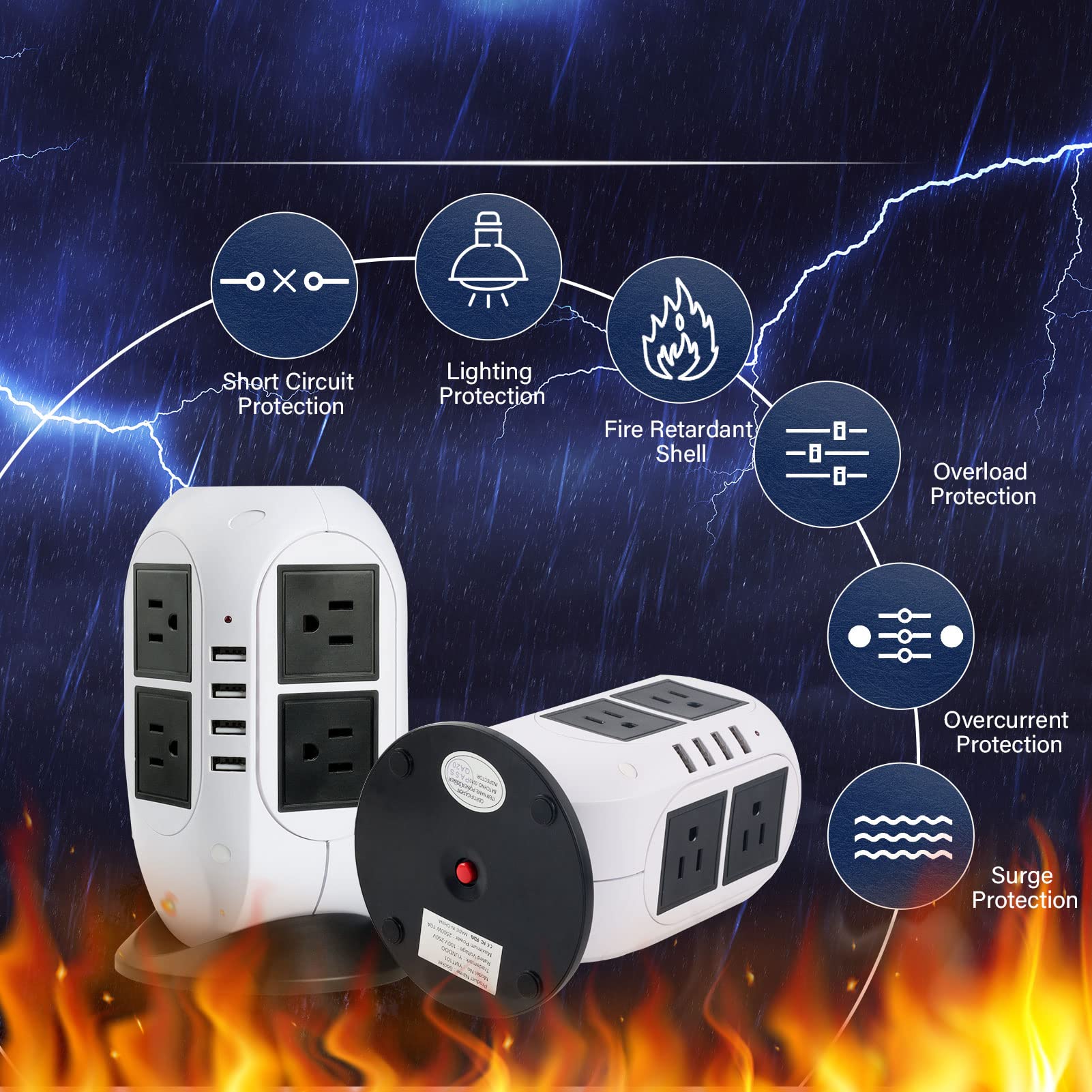 【5M】 Surge Protector Power Strip Tower with USB. TEEMDOM 12 in 1 Power Strip with USB Ports,Surge Protector Tower with 8 Outlets mit 4 USB, 5M/15 FT Long Extension Cord with Multiple Outlets for Home…