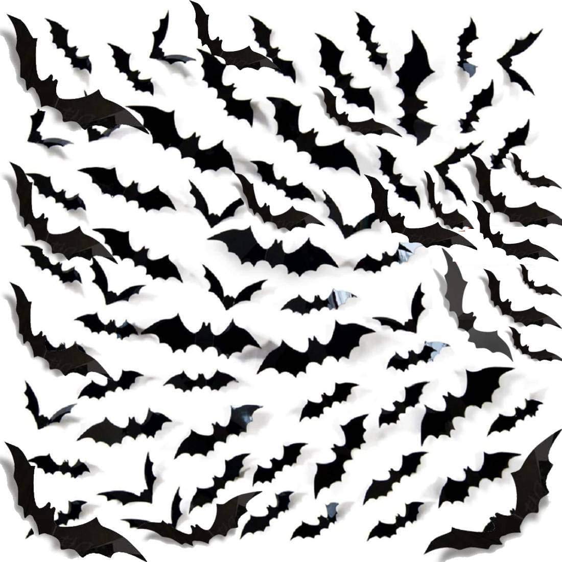 3D Bats Halloween Decoration.12Sizes Extra Large Black Bats Window Decal Wall Stickers Halloween Party Decoration Party Supplies-120PCS