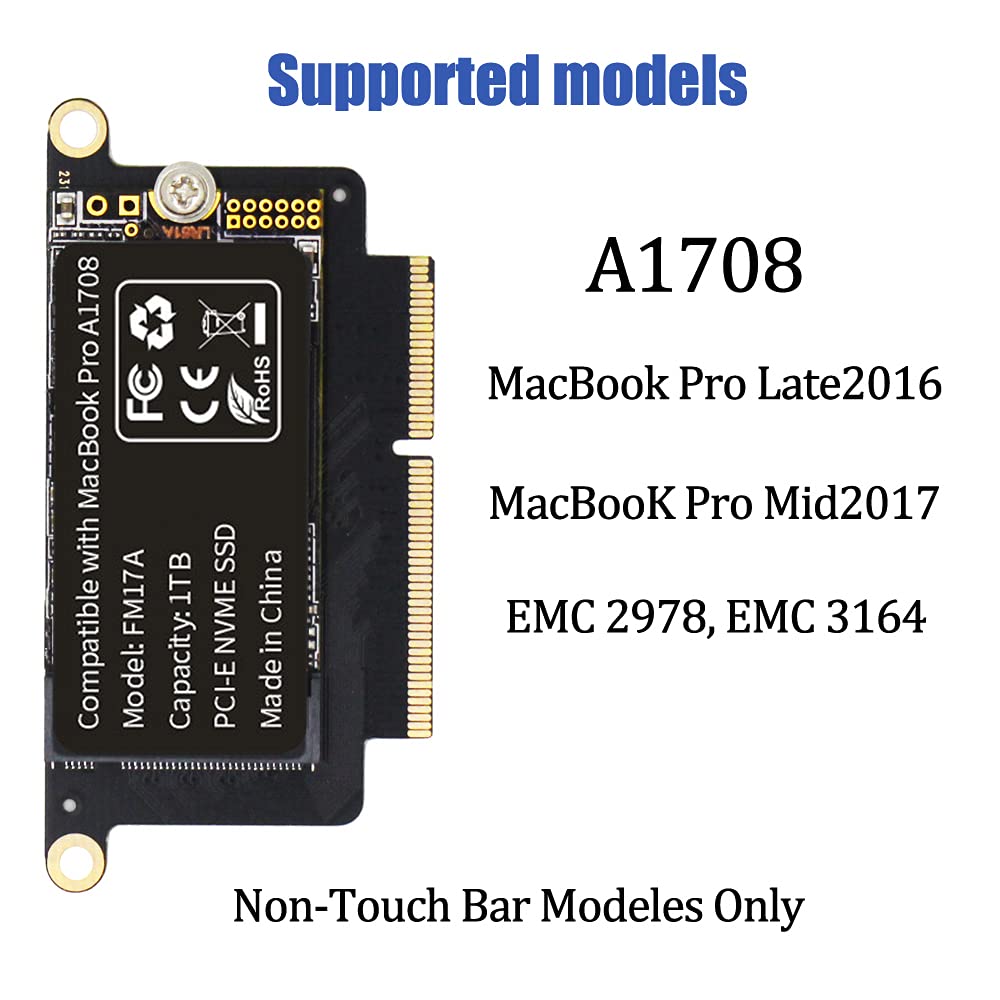 FLEANE FM17A 1TB PCIE 3.0x4 NVME 3D NAND TLC Flash SSD for MacBook Pro Retina A1708 (2016-2017) Included DIY Tools (1TB)