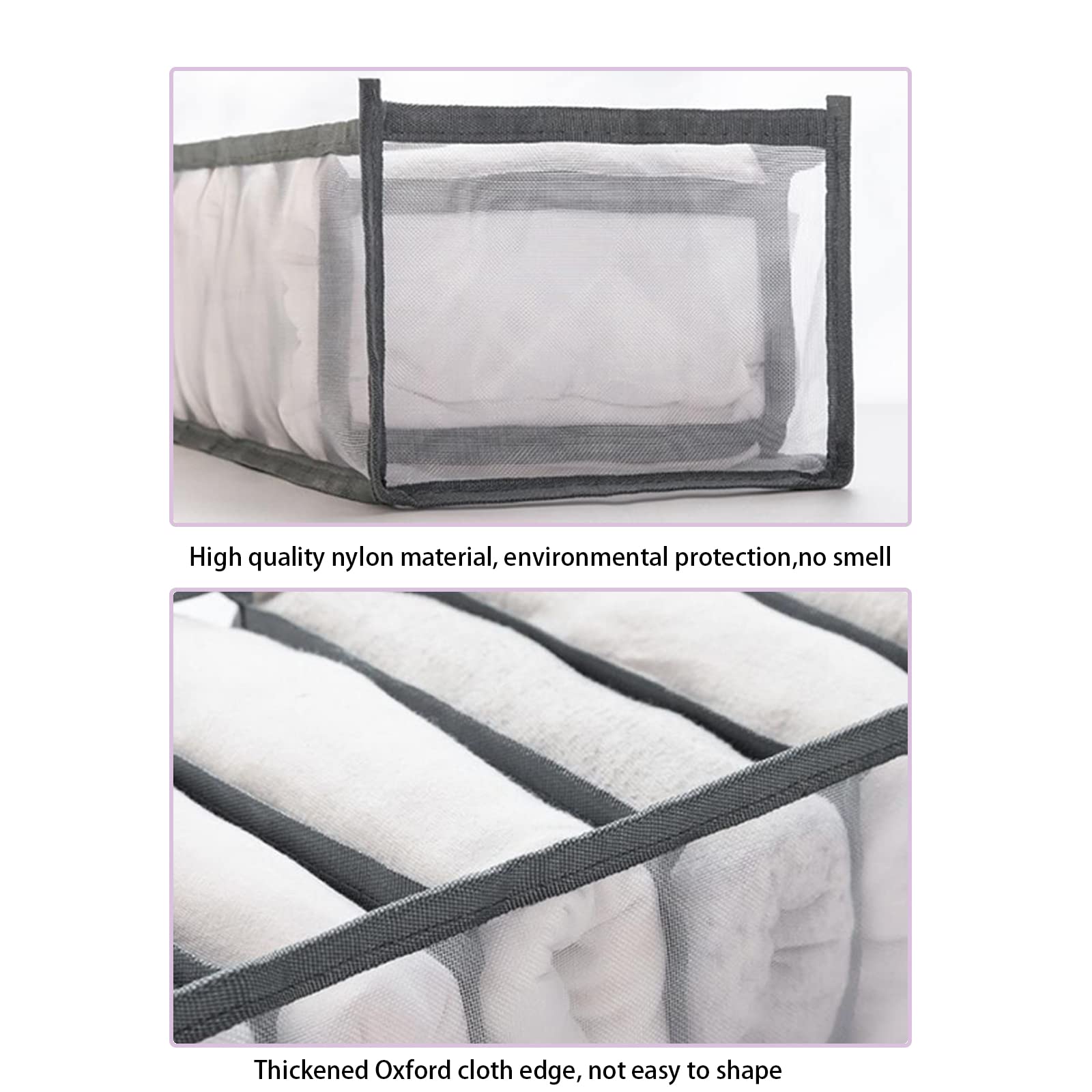 2pcs Wardrobe Clothes Organizer Foldable Transparent Grid Storage Box with Multiple Layers, Portable Washable Storage Containers for Underwear, Socks, Leggings, Skirts, T-shirts, Jeans (GRAY, Medium)