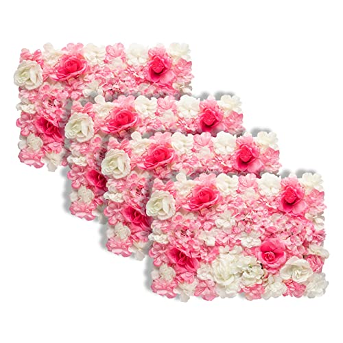 Flowers Wall Panel 4 PCs (11 SQFT) 24"x16" Carnations 3D Flower Wall Decor Silk Flowers for Nails Room, Home Office, Wedding Backdrop, Bridal Shower, Baby Girls Room, Nursery, Pink Room Décor