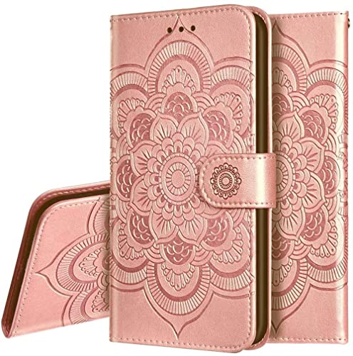 EMAXELER Xiaomi Redmi Note 9 Case Stylish Premium PU Leather Wallet Cover Magnetic Shockproof Flip Case with Kickstand Credit Cards Slot for Xiaomi Redmi Note 9 Sunflower Rose Gold LD