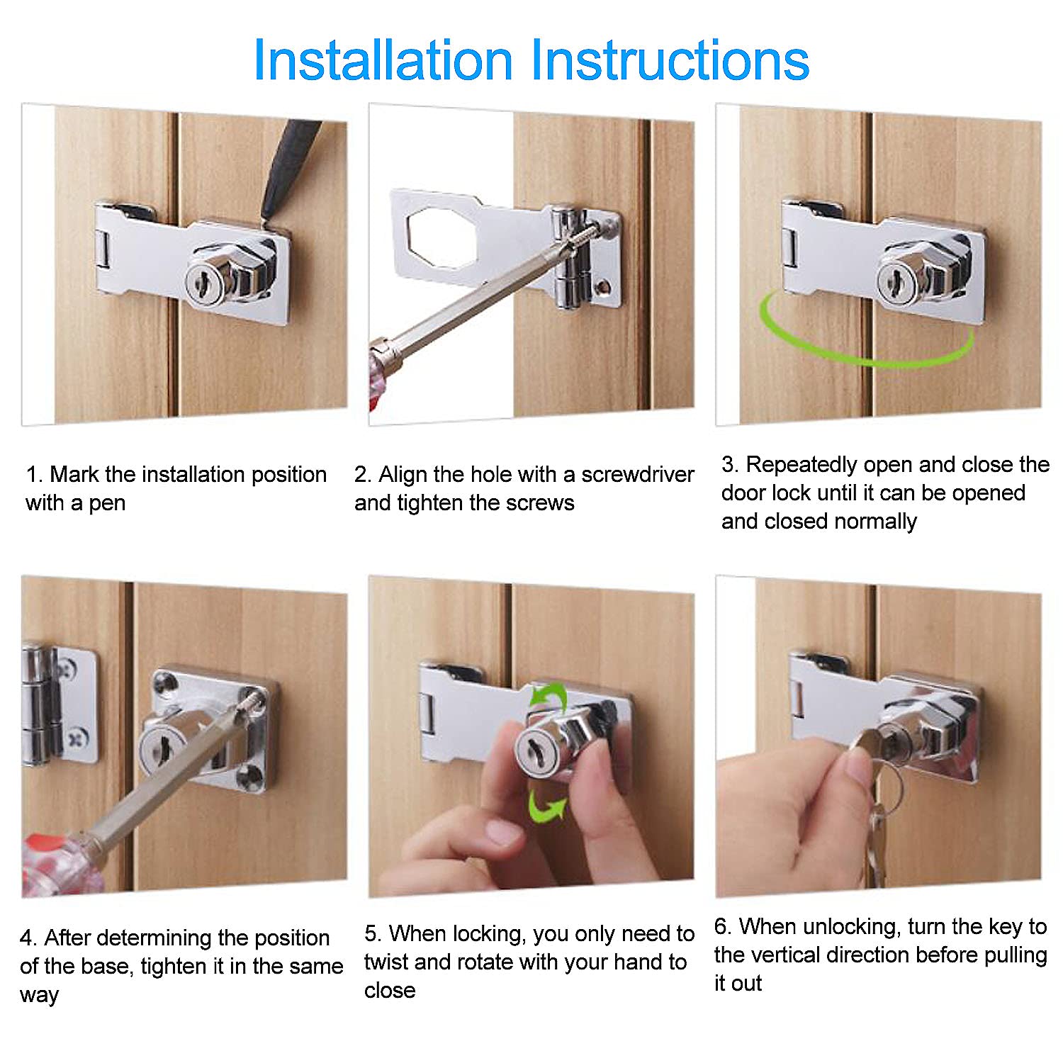 2 Pack 4 Inch Keyed Hasp Locks Twist Knob Keyed Different Locking Hasp for Small Doors, Stainless Steel Chrome Plated Hasp Lock Catch Latch