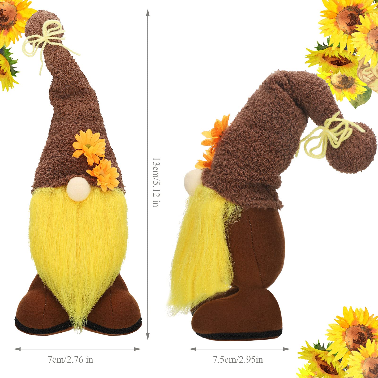 2 Pieces Sunflower Garden Gnome Ornaments Plush Texture Sunflower Elf Home Decor Farmhouse Kitchen Decor Tiered Tray Rustic Scandinavian Swedish Gnome Ornaments Household Ornaments