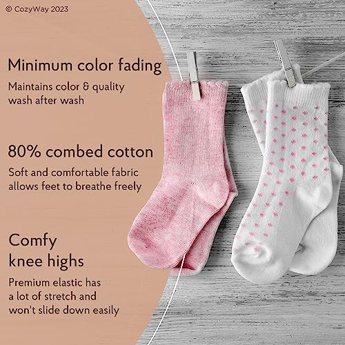 CozyWay Baby Knee High Socks For Baby Girls Infant 0-6 Months 5-5 Pack