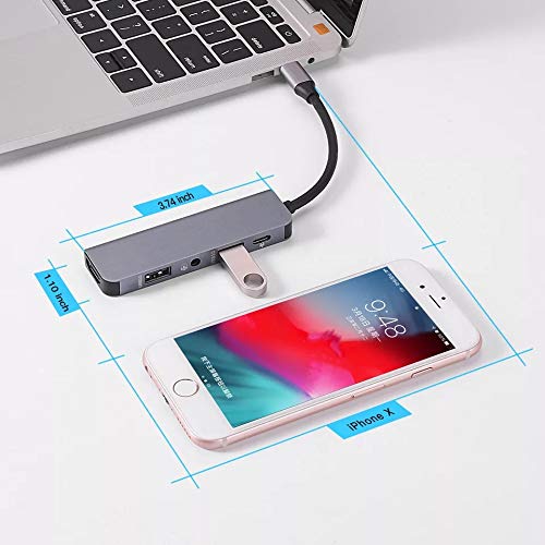 Type C 5 in 1 Hub to 4K HDMI, 2USB3.0Ports,MIC&Audio. Adapter, with PD3.0(100W) Charge