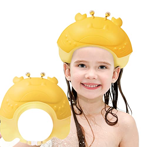 FUSACONY Baby Shower Cap, Adjustable Silicone Shampoo Cap, Hair Washing Hat, Eyes Ears and Face Protector, Baby Bath Head Shield for Kids,Infant,Toddlers, Child (Yellow)