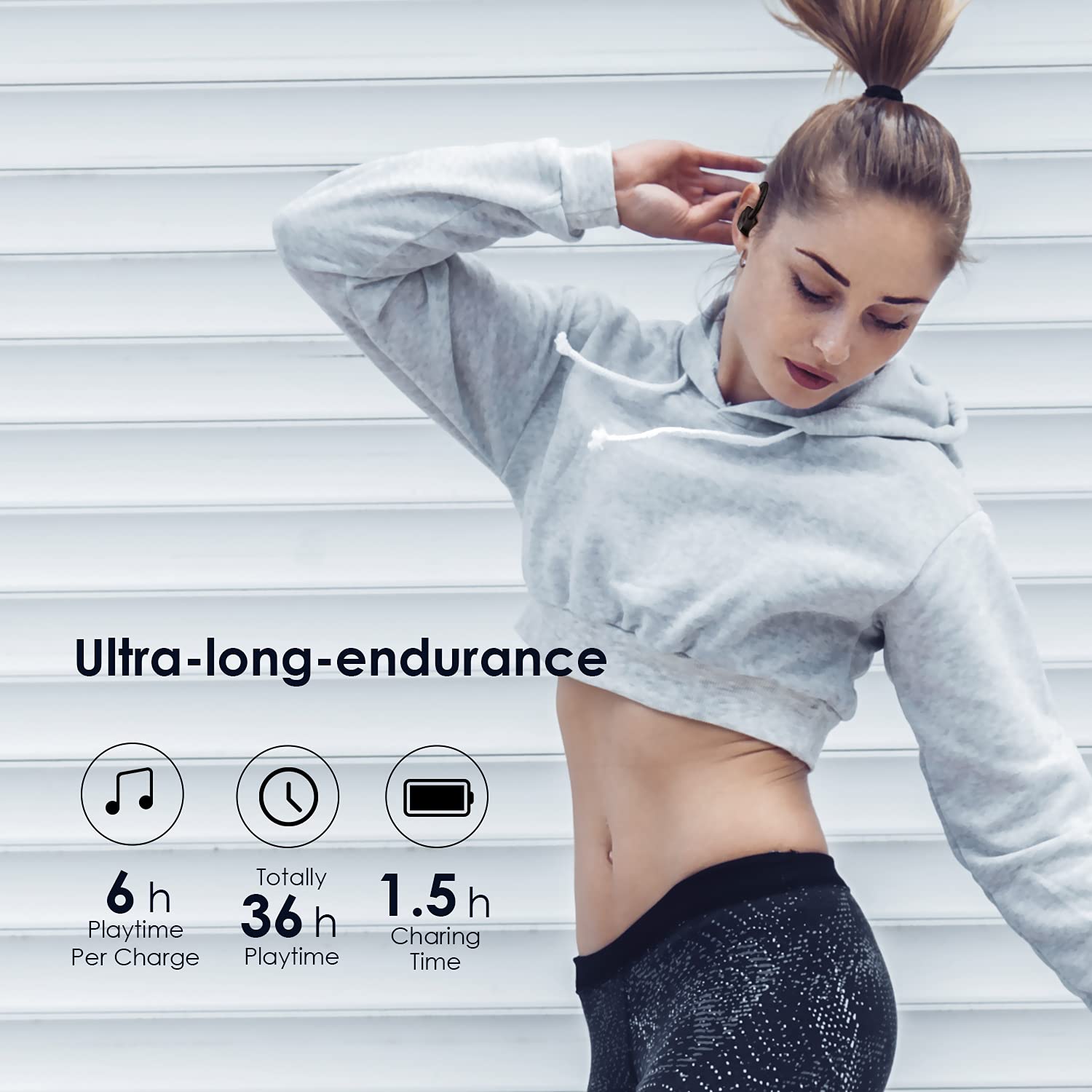 Sports Wireless Earbuds with Charging Case for 36hrs Long Playtime, True Wireless Bluetooth Headphone with Over-Ear Earhooks for Running, Rope Skipping, Yoga, IPX7 Waterproof, Deep Bass Earphone