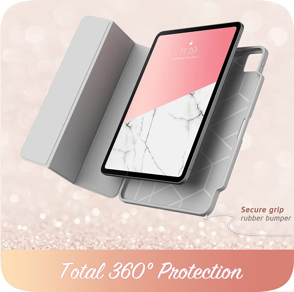 i-Blason Cosmo Case for New iPad Pro 12.9 Inch (2022 2021 2020 Release), Full-Body Trifold Stand Protective Case Smart Cover with Auto Sleep/Wake & Pencil Holder (Marble)