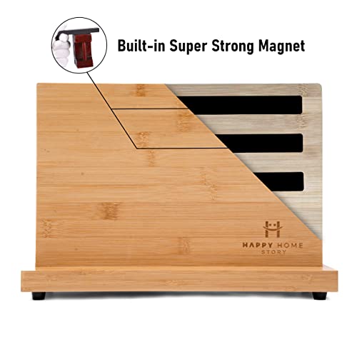 Magnetic Bamboo Knife Block 12", Double sided space saving freestanding storage holder for knives, handmade universal cutlery organizer stand with magnets in a bamboo outer layer, Without Knives
