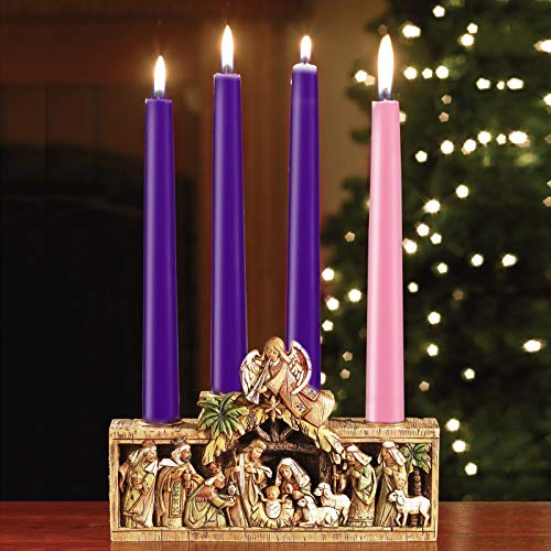Kingyo 12 Pack Christmas Advent Candles, 10" Unscented and Dripless Taper Candles - 9 Purple and 3 Pink