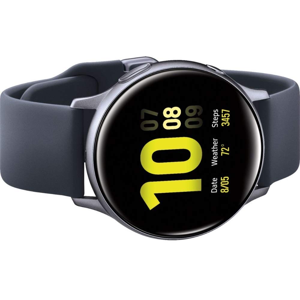 2V8M Samsung Galaxy Watch Active2 (Silicon Strap + Aluminum Bezel) Bluetooth - International (Renewed) Multisport Tracker (Aqua Black, R830 - 40mm)