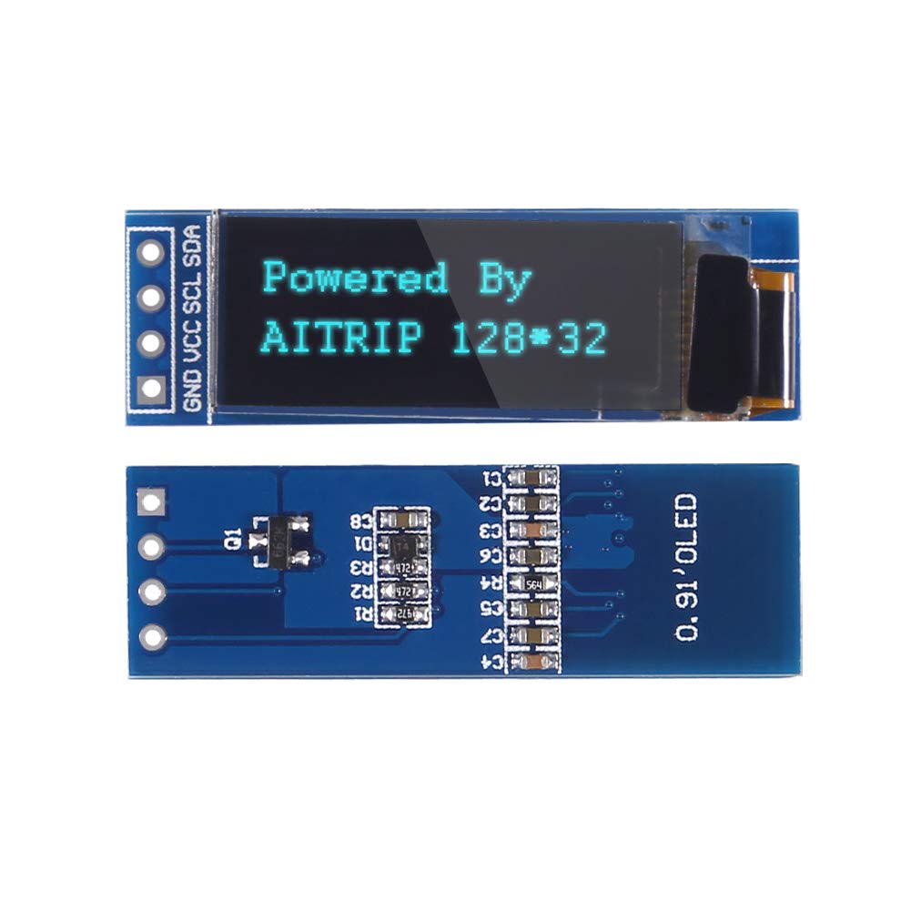 AITRIP 4pcs I2C OLED Display Module 0.91 Inch I2C SSD1306 OLED Display Module White I2C OLED Screen Driver DC 3.3V~5V for Arduino (Blue)