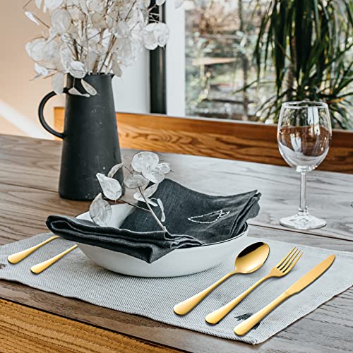 60-Piece Gold Silverware Set, Stainless Steel Flatware Cutlery Set Service for 12, Gold Utensils Tableware Cutlery Set for Home Restaurant, Mirror Finish, Dishwasher Safe (Gold)