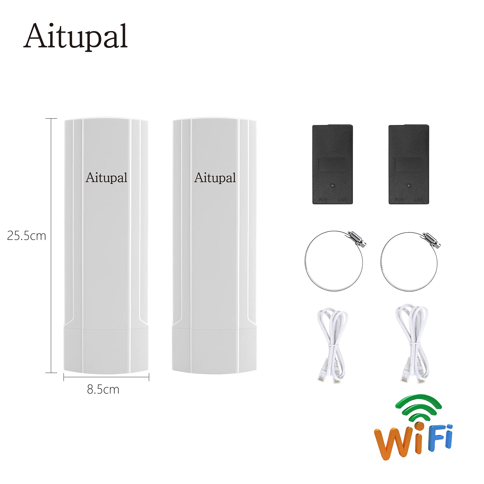 Aitupal 5.8G Gigabit 1Gbps High Speed Wireless Bridge, Point to Point WiFi Outdoor CPE with 14dBi High-Gain Antenna, 5KM Long Range Working Distance Support starlink Router,48V PoE