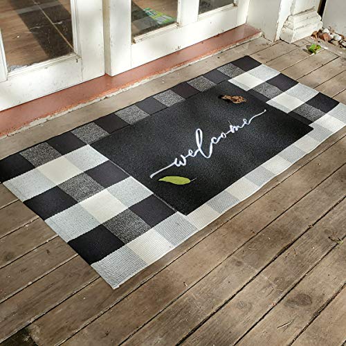 AAZZKANG Welcome Mat Door Mats Outdoor with Non Slip Rubber Backing Durable Front Door Mat Easy to Clean Indoor Doormat for Entrance,High Traffic Areas,Patio Black