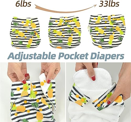 Baby Cloth Diapers One Size Adjustable Washable Reusable Pocket Diapers for Baby Girls and Boys 5 Packs +5 Microfiber Inserts (Yellow Orange)