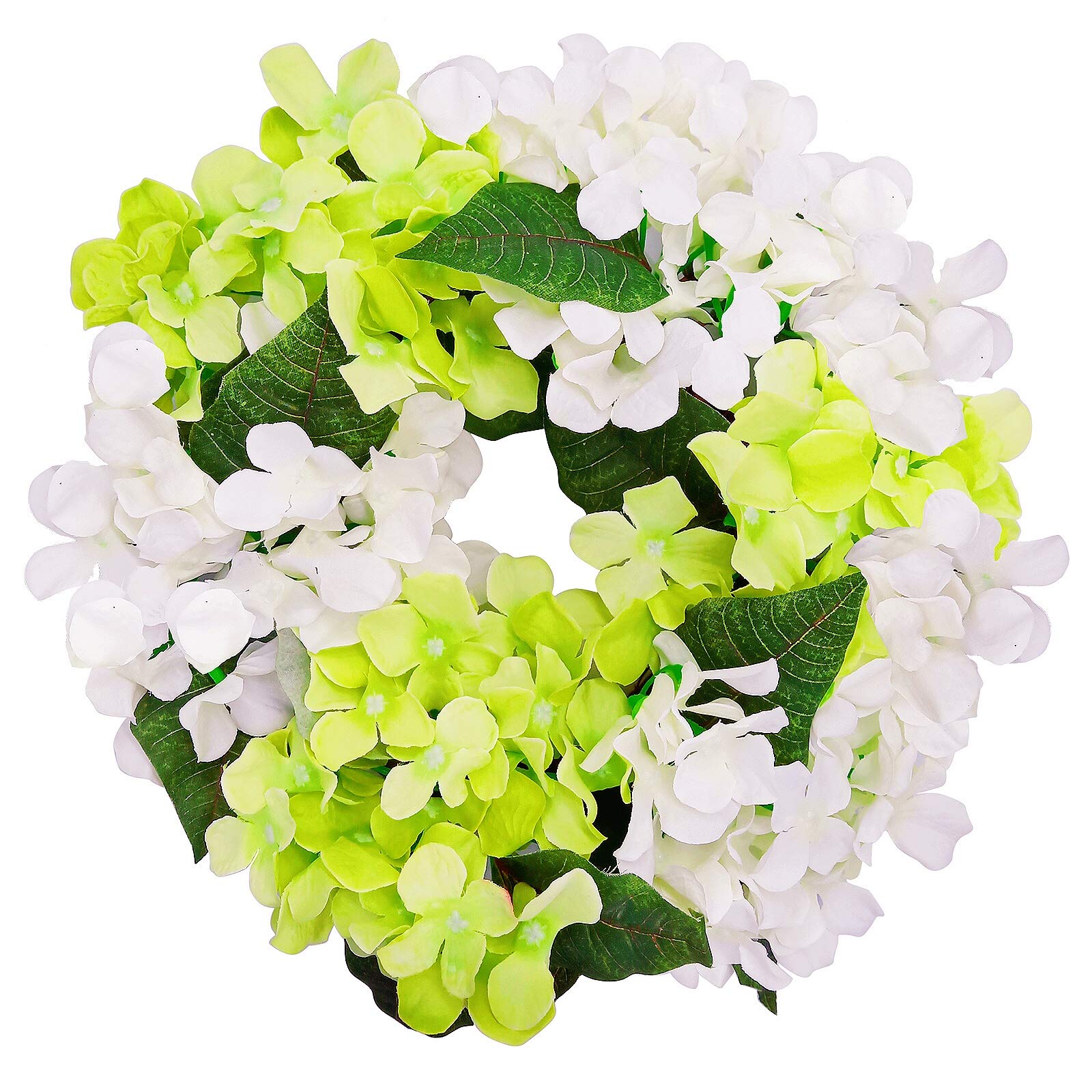 14'' Flower Wreath Small Hydrangea & Green Leaves Wreath with Real Grapevine for Front Door Windows Porch Home Window Wall Garden Decor