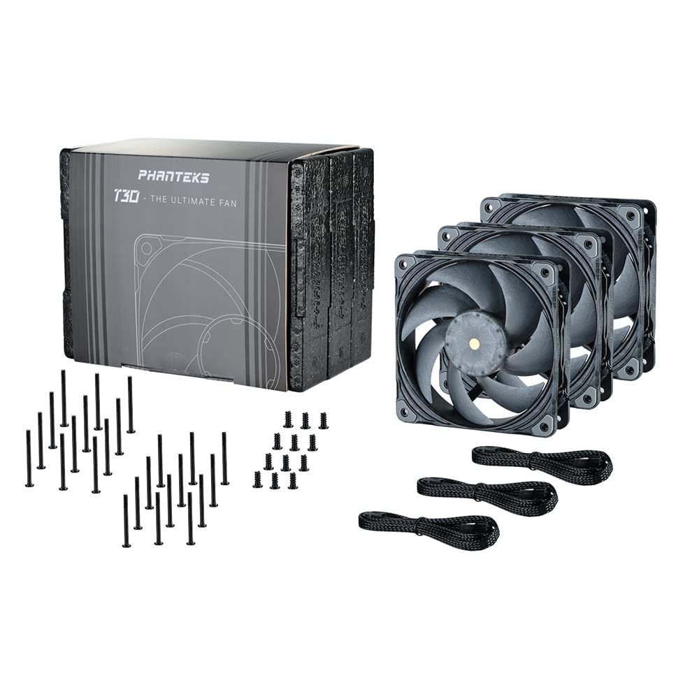 Phanteks (PH-F120T30_BG_3P) T30-120 Fan Triple-Pack, Premium high-Performance Fan, Excellent Sound Quality, 4-pin PWM, Multiple Fan RPM Modes, Black/Grey, 4.72 x 7.36 x 5.98 inches