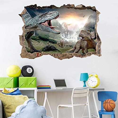 3D Dinosaurs Wall Stickers - MLM PVC Simulation Crack Hole Dinosaur Wall Decals for Mural Living Room Bedroom Kids' Room Nursery Decor Playroom Decor (Dino B)