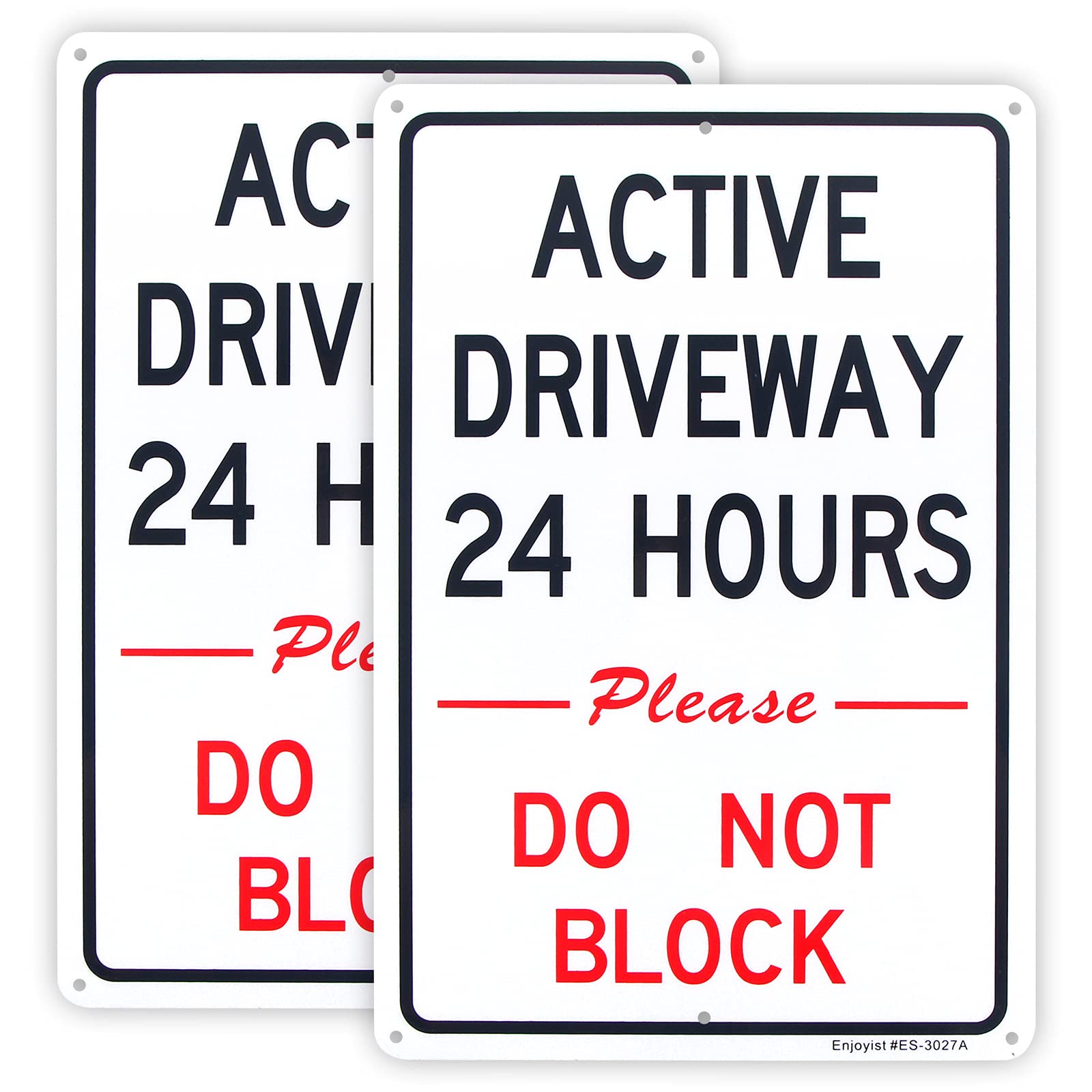 2-Pack Active Driveway Sign, 24 Hours Please Do Not Block Sign, 12"x 8" .04" Aluminum Reflective Sign Rust Free Aluminum-UV Protected and Weatherproof