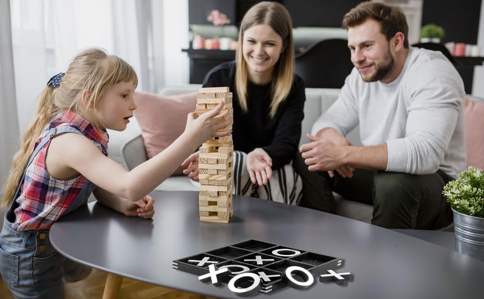 14" Large Elegant Premium Black Tic Tac Toe Board Game | Wooden Puzzle Game | Coffee Table Wooden Decor & Games with Nickel Sheathed Pieces