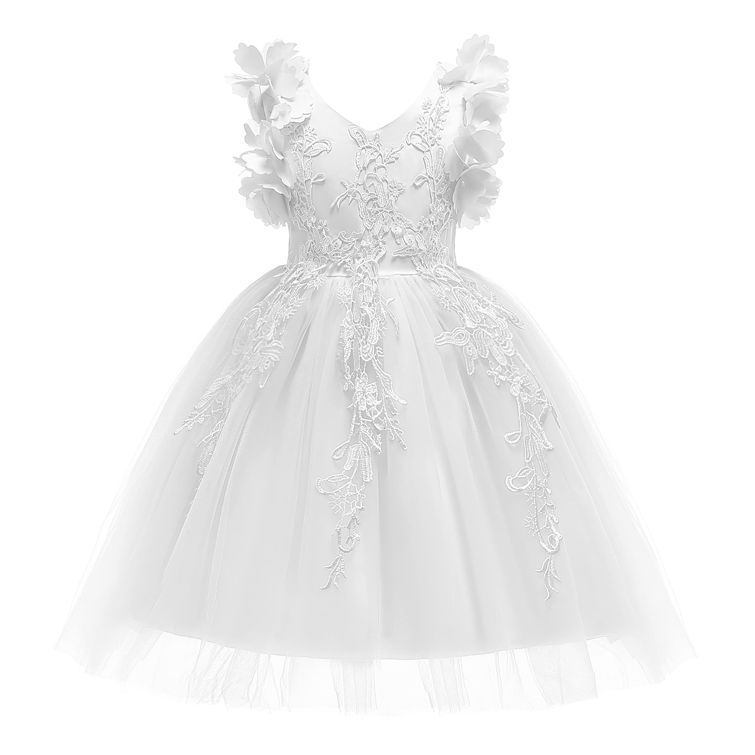 Weileenice Easter White Flower Girl Lace Embroidery Dress 2 3 Kids Baptism Birthday Church Wedding Party Pageant Princess Ball Gown Christmas Little Girls Formal Prom Tutu Tulle Dresses New Year