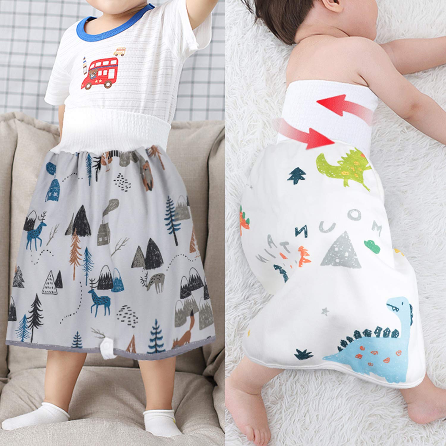 2 Packs Waterproof Diaper Skirt for Potty Training Baby Comfy Cloth Diaper Short for Boys and Girls Night Time