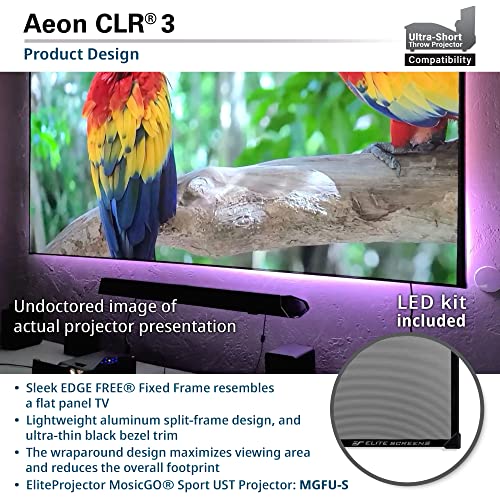 Elite Screens 123 inch UST ALR Projector Screen 16:9 4K 90% Ceiling Ambient Light Rejecting Edge Free Fixed Frame Grey Projector Screen Indoor Movie Screen Home Theater - Aeon CLR 3 AR123H-CLR3