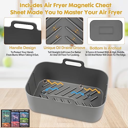 2 Pcs Air Fryer Silicone Liners Rectangular for Ninja Foodi Dual Reusable Silicone Airfryer Liner Rectangle Silicone Air Fryer Oven Basket (8.46 * 5.9 inch (10 QT), DZ401 - Red)