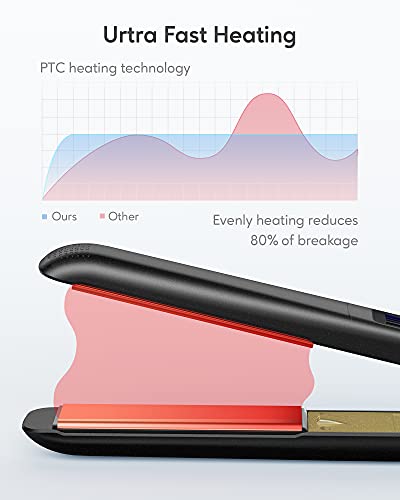 Professional Hair Straightener Titanium Flat Iron for Hair Makes Hair Shiny Dual Voltage Flat Iron Heats up Fast, Black
