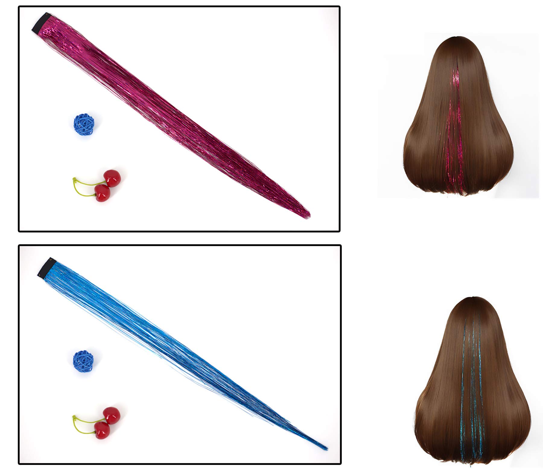 19.7 Inch Clip In Hair Fairy Tinsel Kit Clips Clip On Glitter Hair Tinsel Extensions 12 Colors