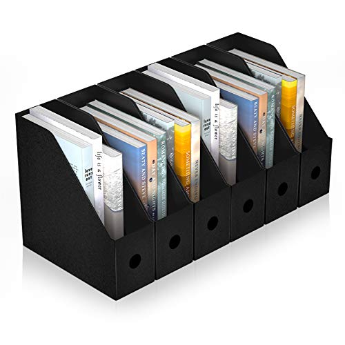 ABC life Plastic Foldable Black Magazine File Holder,6 Pack Desk Organizer with Colored Labels,Heavy-Duty Magazine File Boxes/Magazine Rack,Home Storage & Office Organization for Paperwork, Folders