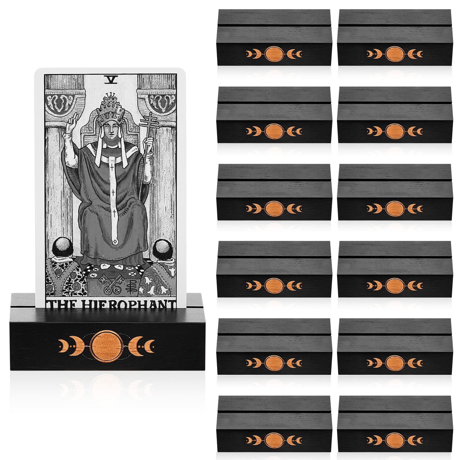 12 Pcs Wood Card Holders Moon Phase Card Display Wood Sign Holders Table Number Holder Stands Name Card Holder for Wedding Party Events Decoration