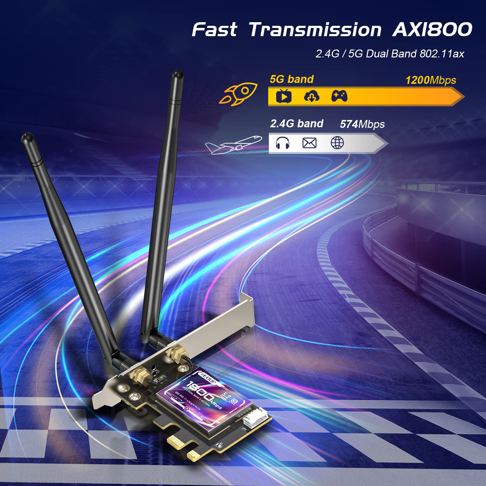 PCIE WiFi 6 Card AX1800M Bluetooth 5.2 Adapter for Desktop PC, EDUP LOVE 2.4GHz/5.8GHz Dual Band Wireless PCI Express Internal Network Card Support Windows 10/11 64-bit