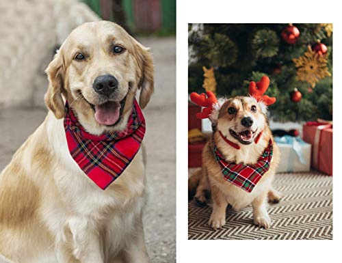 Birthday Plaid Dog Bandana with Button, Dual Layer Scarf Soft Cotton Triangle Bib Girls and Boys Kerchief Adjustable Accessories for Small Medium Large Extra Large Dog Puppy Pet Cat