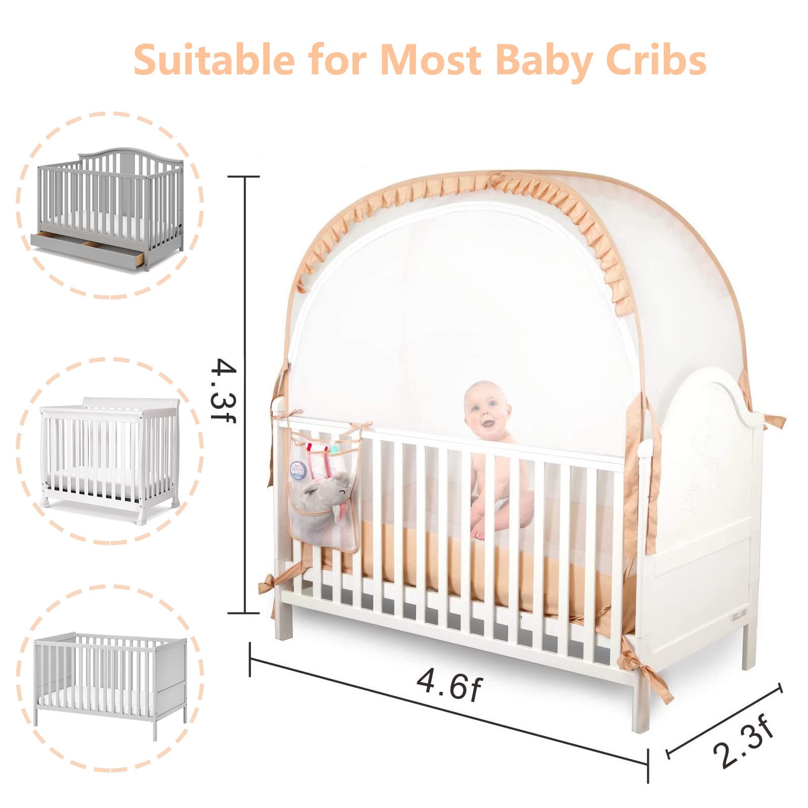 JOINSI Baby Crib Pop up Tent Infant Safety Mesh Cover Net - Canopy Cover to Keep Baby from Climbing Out