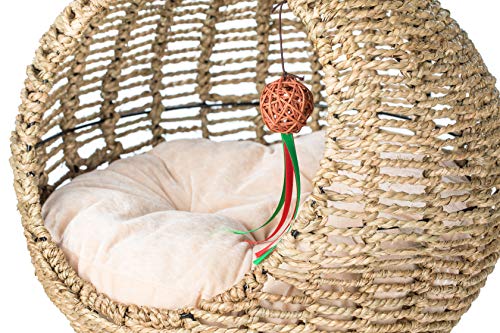 YoSpot Hand Made Wicker Cat Bed Basket Swinging Pet House Nest for Small Dog Cat with Cushion