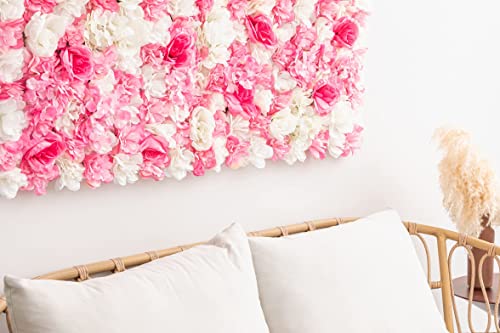 Flowers Wall Panel 4 PCs (11 SQFT) 24"x16" Carnations 3D Flower Wall Decor Silk Flowers for Nails Room, Home Office, Wedding Backdrop, Bridal Shower, Baby Girls Room, Nursery, Pink Room Décor