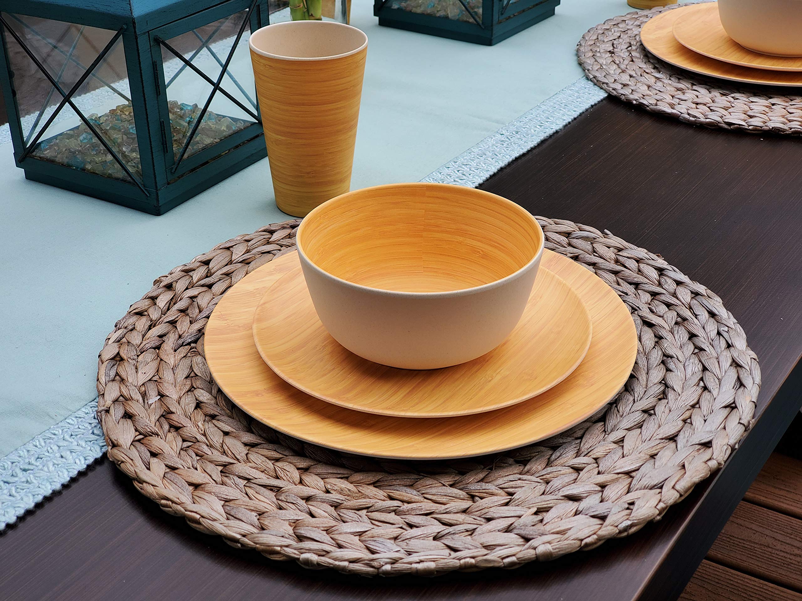1 Click Bamboo Fiber Salad/Dessert Plates, Set of, Reusable, Durable, Bamboo Tableware for Events/Home/Picnic/Party, Dishwasher safe, for Adults and Kids