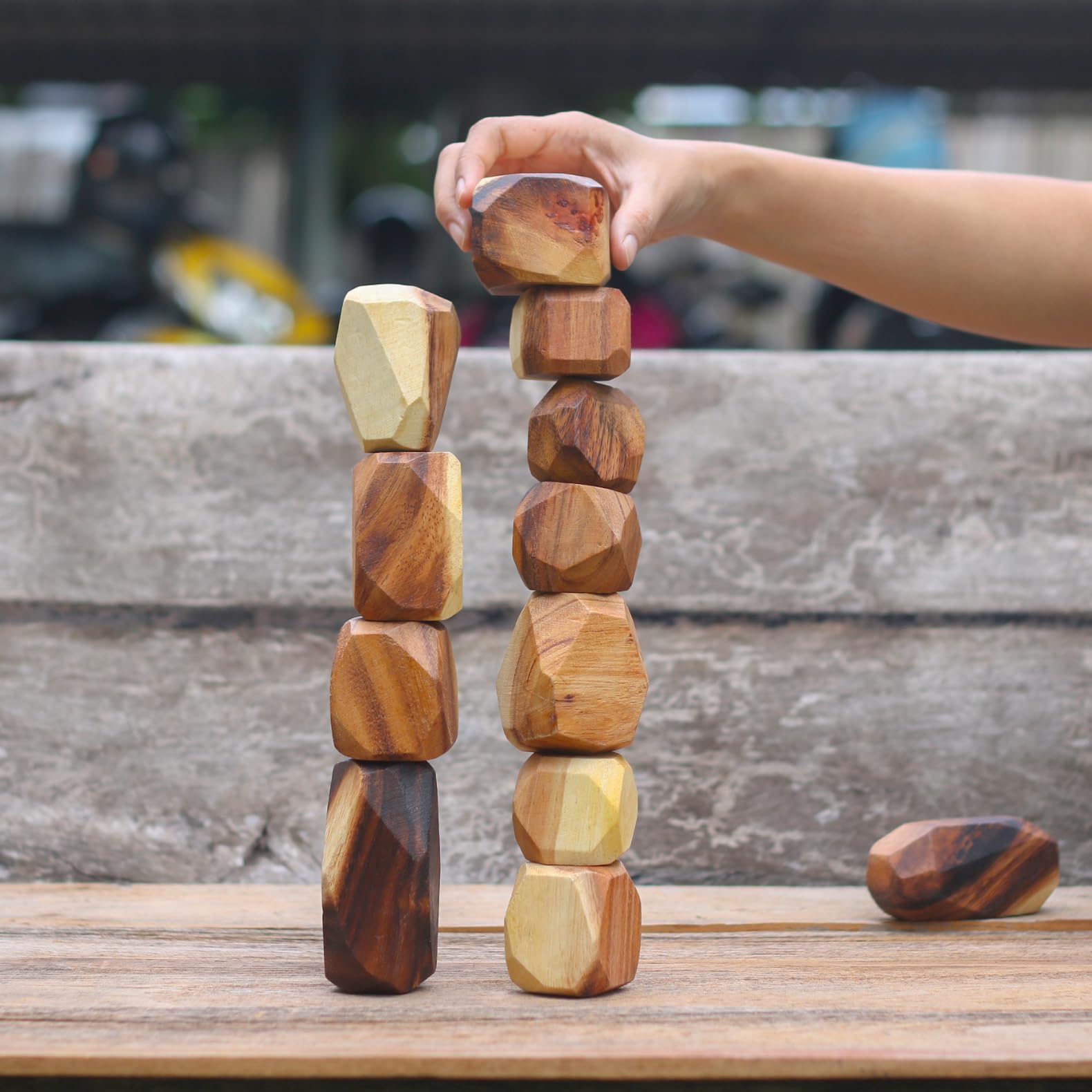 12 Pcs. Wooden Balancing Blocks: Handmade Meditative Educational Game Sensory STEM Toy Stacking Game Wood Balance Rocks Set (Tum ISHI) Montessori with Cotton Bag