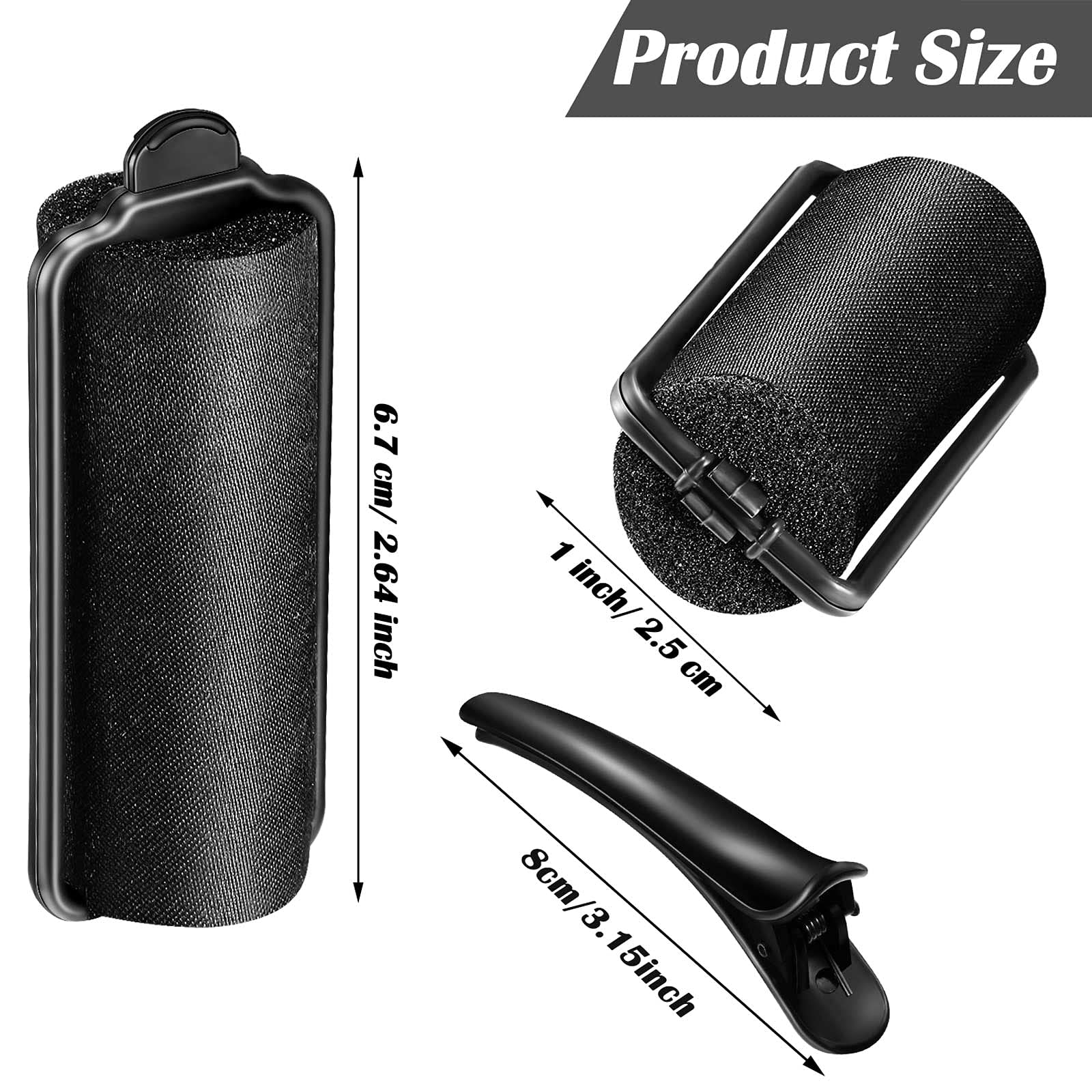 40 Pieces Sponge Hair Rollers Satin Rollers Silk Foam Rollers Women Hair Curlers with Duck Teeth Clips for Hairdressing Styling(0.98 Inch,Black)