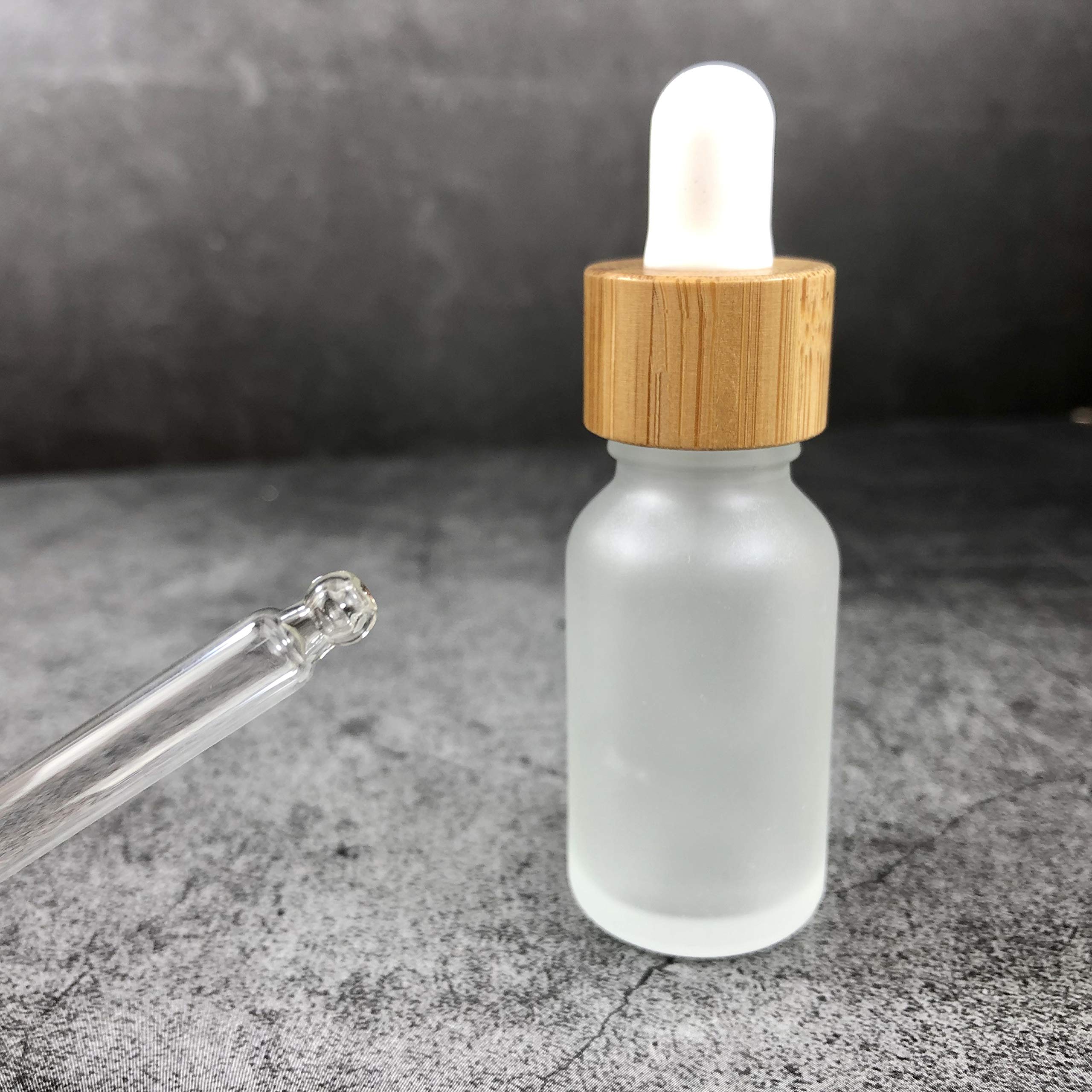 4 Pcs Bamboo Frosted Glass Eye Dropper Bottle,Empty Essential Oil Bottles With Pure Glass Pipettes,Bamboo Cap Makeup Travel Cosmetic Sample Container-Pipette&Funnel included (30ml/1 Ounce)