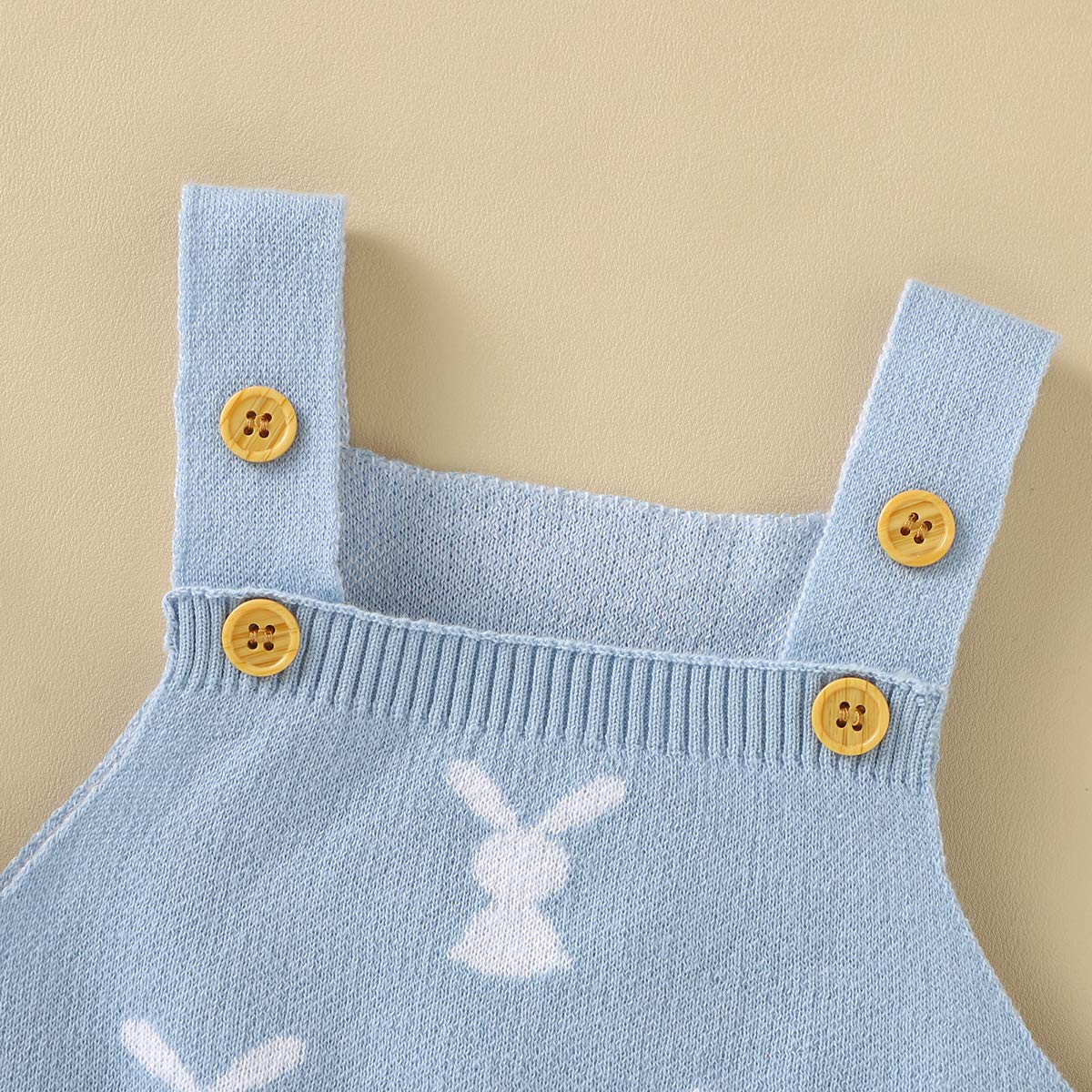 Baby Girl Boy Easter Bunny Romper Sleeveless Knitted Bodysuit Jumpsuit My 1st Easter Outfit Cute Clothes (Rabbit Onesie- Blue, 6-12 Months)