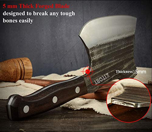 Kitory Frozen Meat Cleaver, Massive Forged Super Heavy Duty Kitchen Axe Knife, Axes Butcher Chopper for big bone and frozen meat -1.68 LB-K2