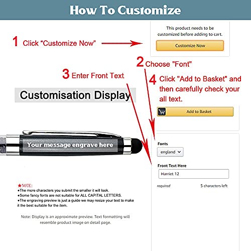 Ancolo Personalized Ballpoint Pens with Stylus tip stylish pens premium Crystal Diamond pen - Engraved with Your Name Logo or Message, Phone Number Black ink Perfect for Bank, Office, Hotel Lobbies