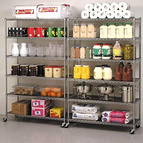 6-Tie Metal Storage Shelves, 48" x 18" x 72" Wire Shelving Unit w/Wheels, 6000 LBS Heavy Duty Industrial Utility Steel Storage Rack, NSF UltraDurable Shelf Organizer Racks for Garage Kitchen Storage